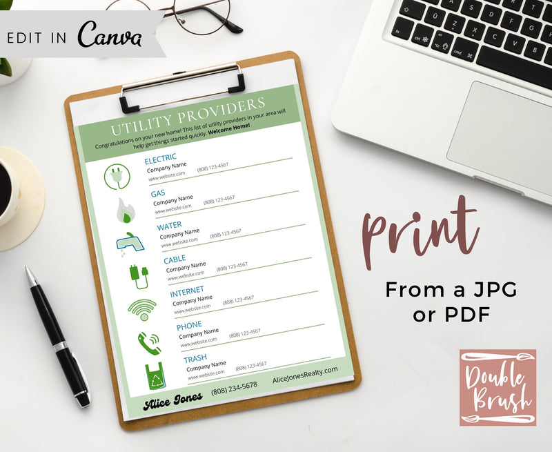 Real Estate Flyer Utility Service Providers List Template, for New Hom ...